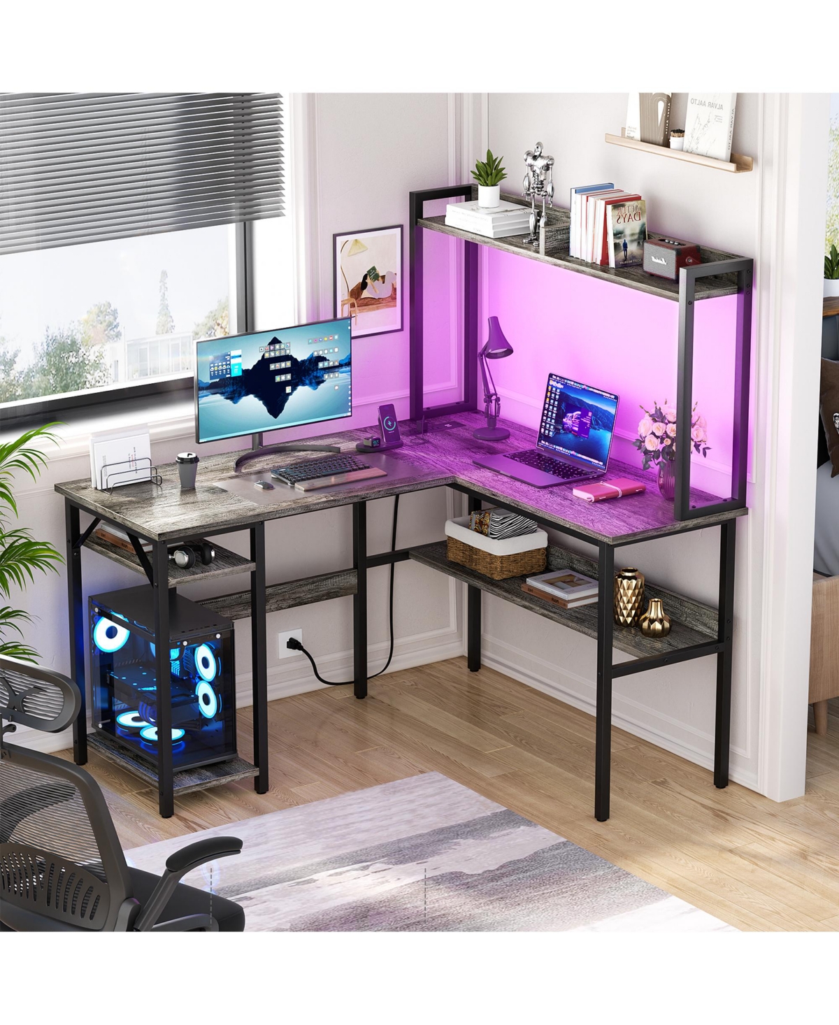 Click here for L Shaped Desk with Hutch  Led Lights  Reversible C... prices