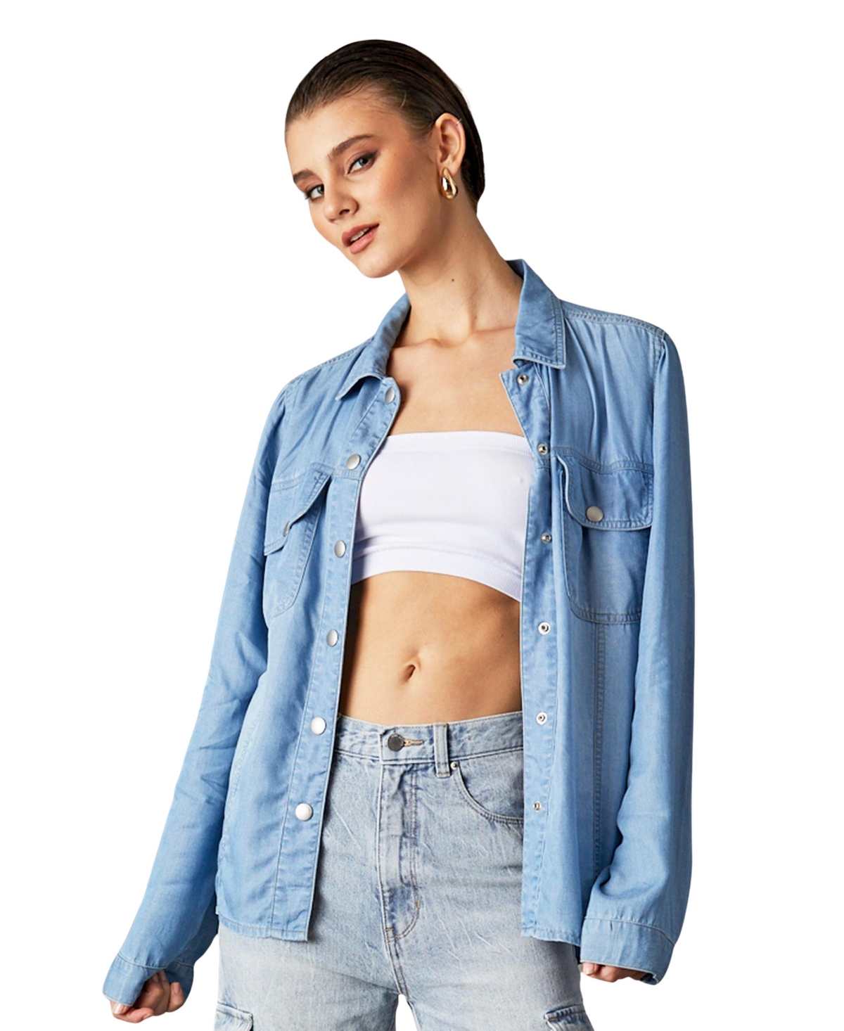 Click here for blue revival Womens Tencel Button-Down Shirt - Lig... prices