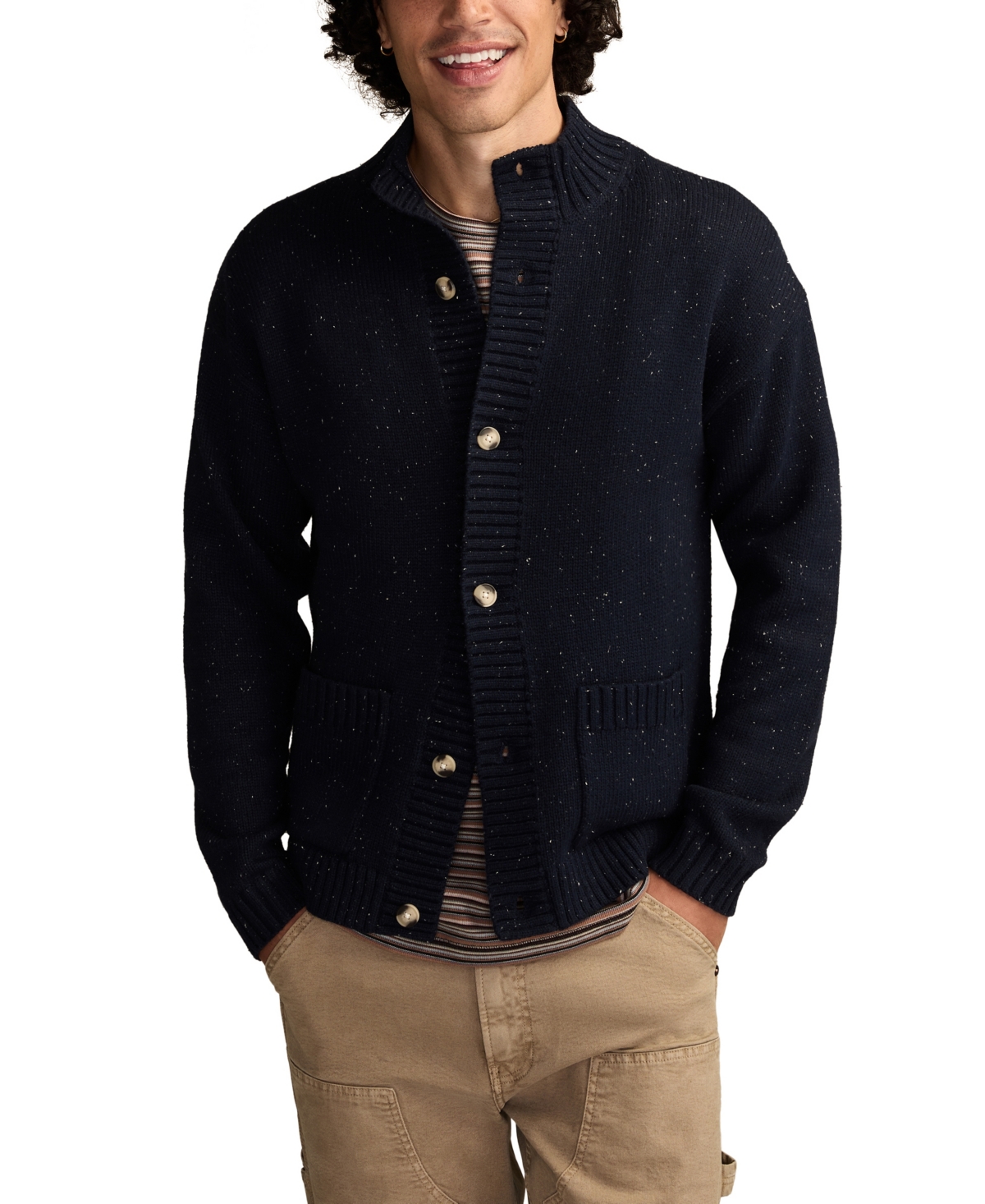 Click here for Lucky Brand Mens Button Down Mock Neck Cardigan -... prices