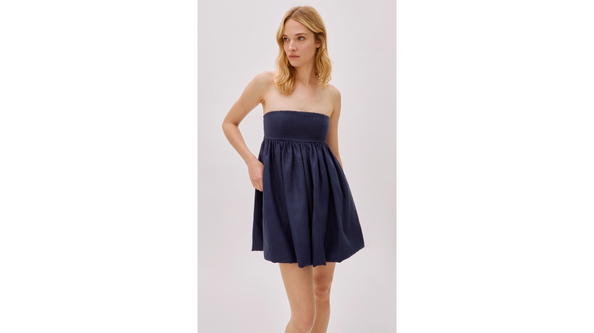 Click here for Labeca London Womens Mykonos Navy Linen Strapless... prices