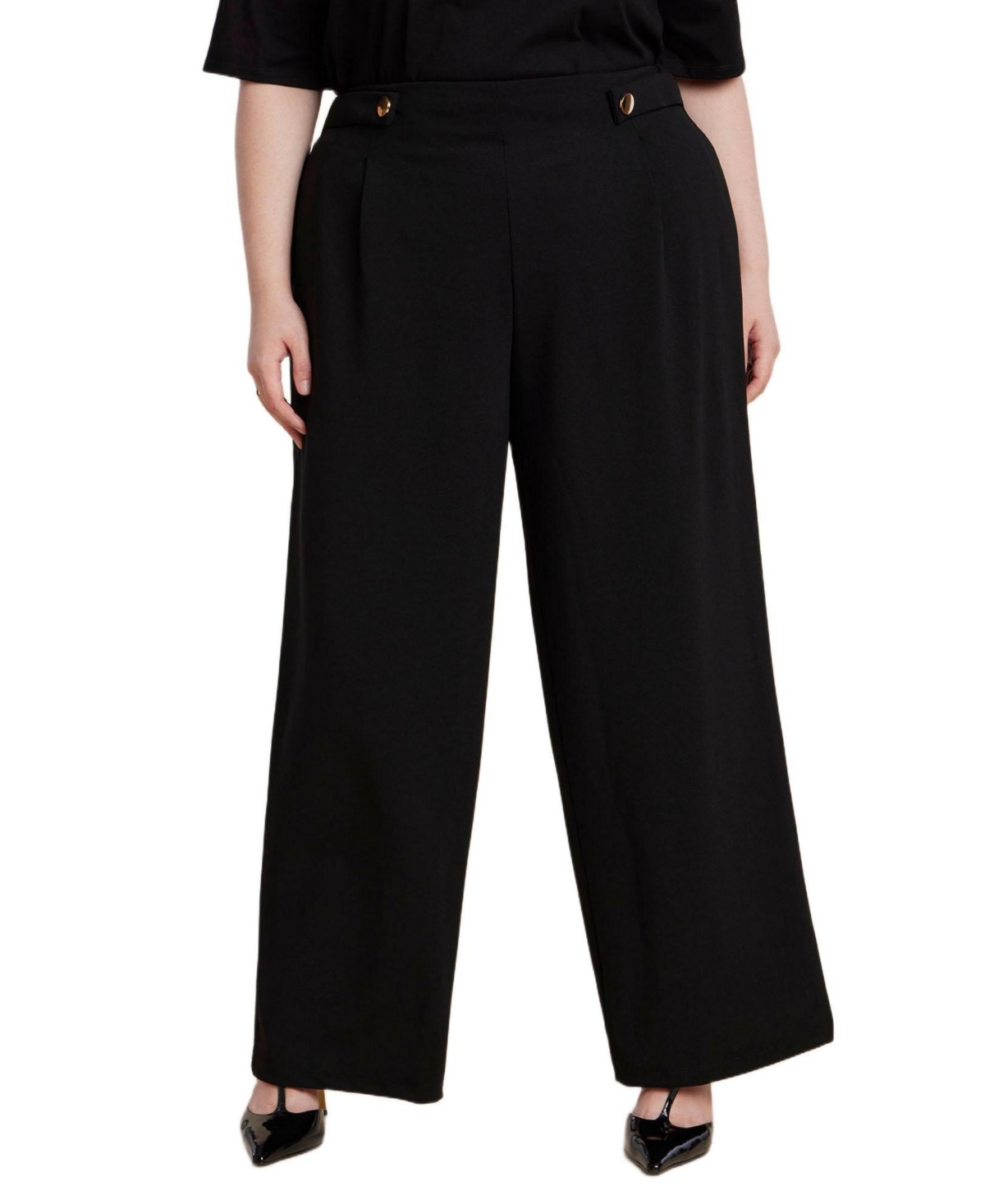 Click here for Eloquii Womens Knit Trouser With Button Tab - Blac... prices