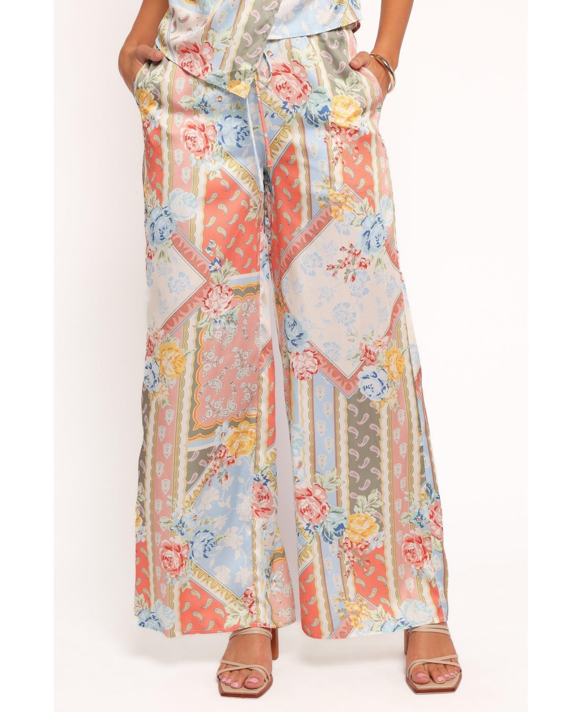 Petal and Pup Womens Charly Wide Leg Pant - Bel Air Rose - White