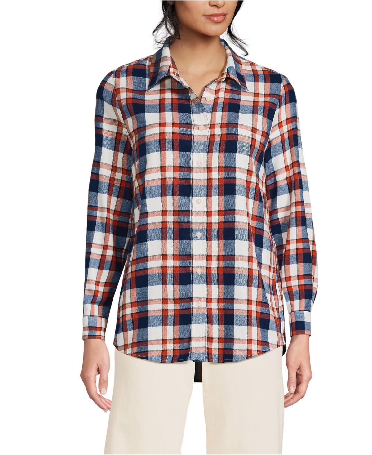 Click here for Lands End Womens Petite Flannel Boyfriend Fit Long... prices