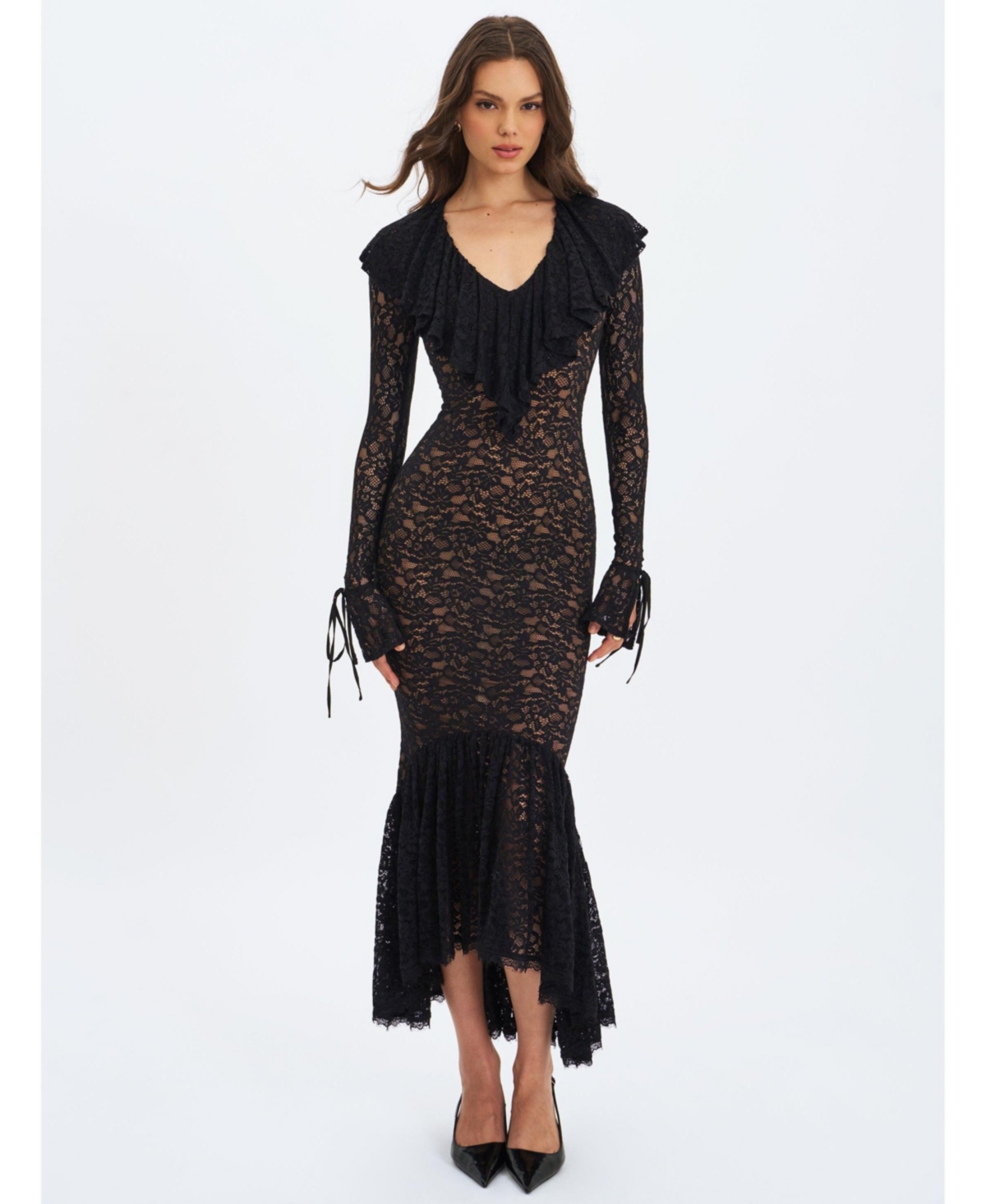 Click here for Miss Circle Womens Parisa Black Lace Ruffled Merma... prices