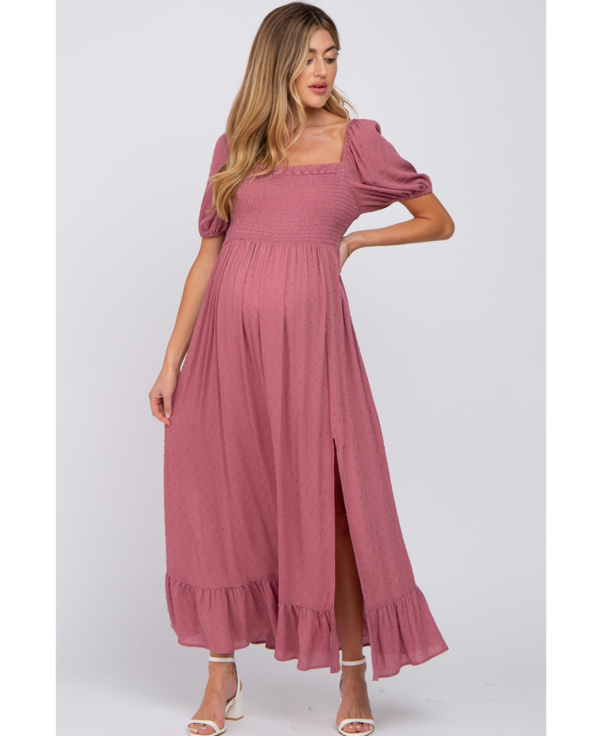 Click here for Pinkblush Maternity Mauve Swiss Dot Square Neck Sm... prices