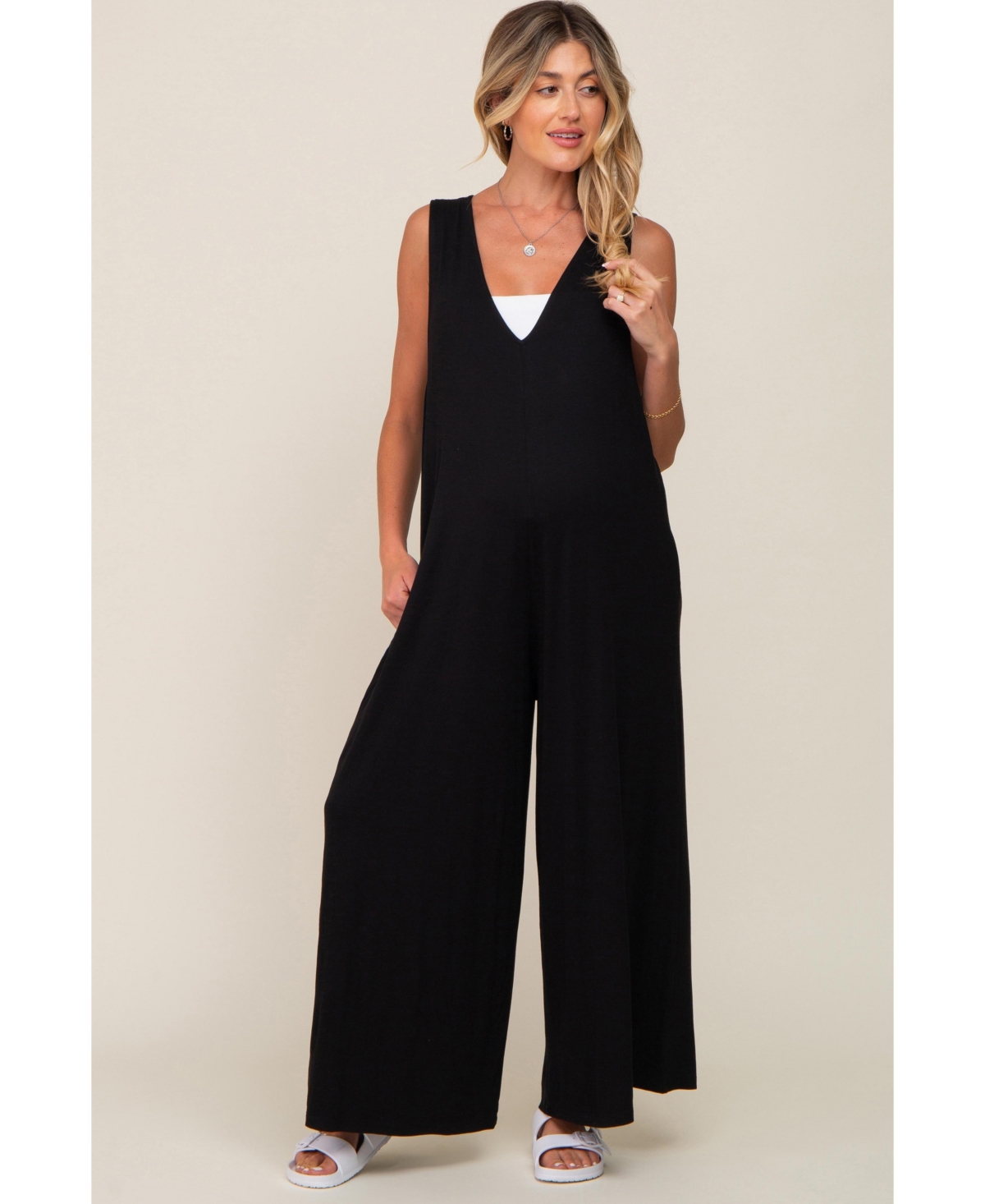 Click here for Pinkblush Maternity Black Deep V Sleeveless Wide L... prices