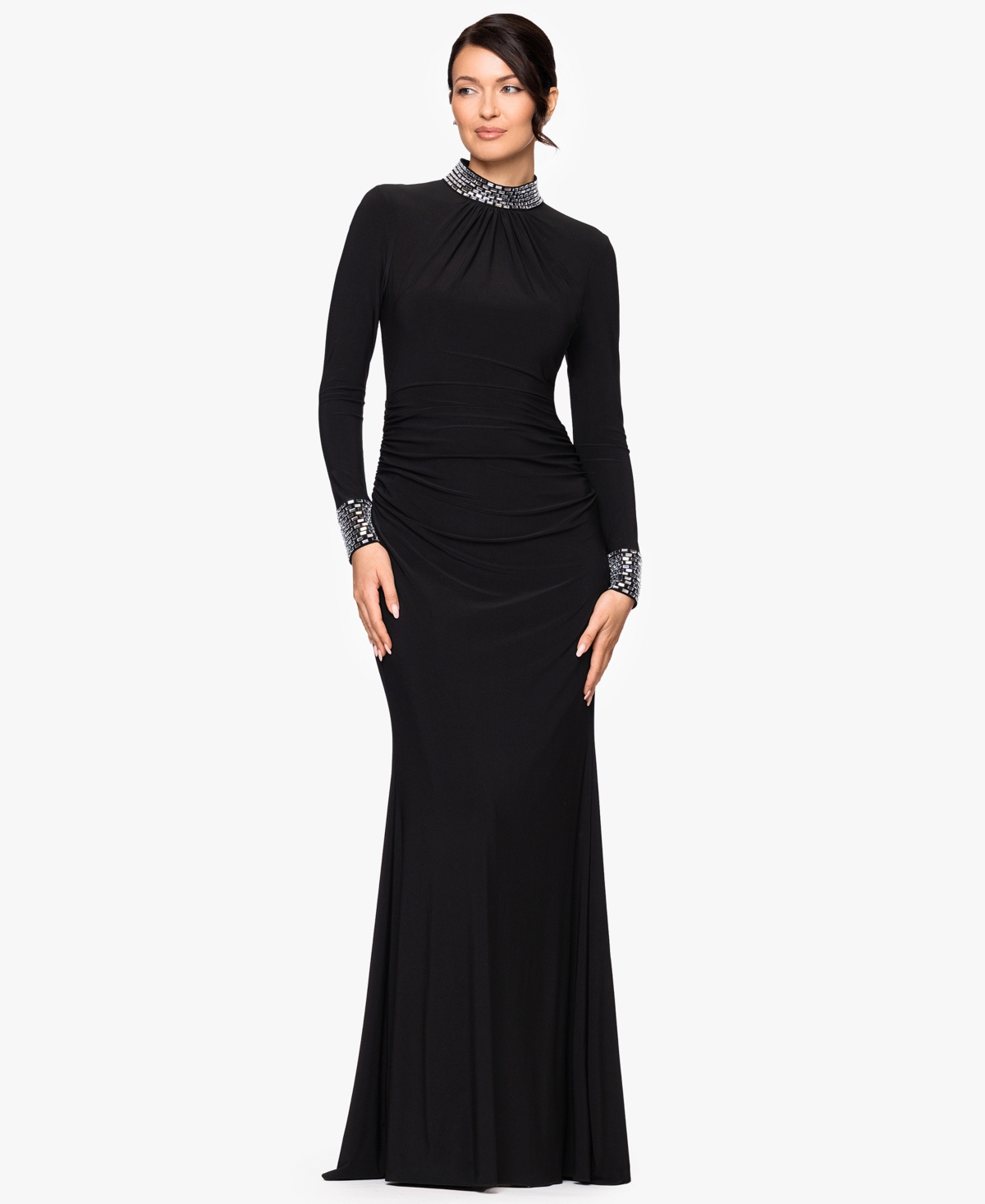 Click here for Betsy & Adam Womens Long Sleeve Mock Neck Gown - B... prices