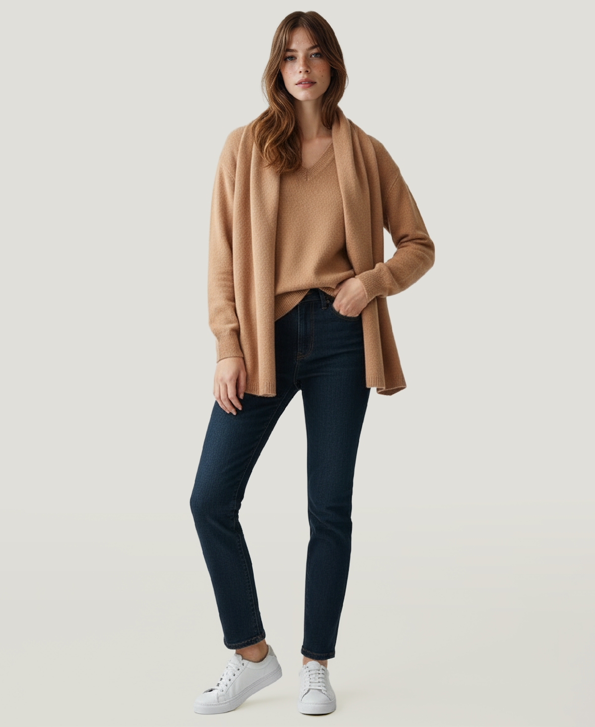 Click here for Naadam Womens Long Sleeves Scarf Sweater - Camel prices