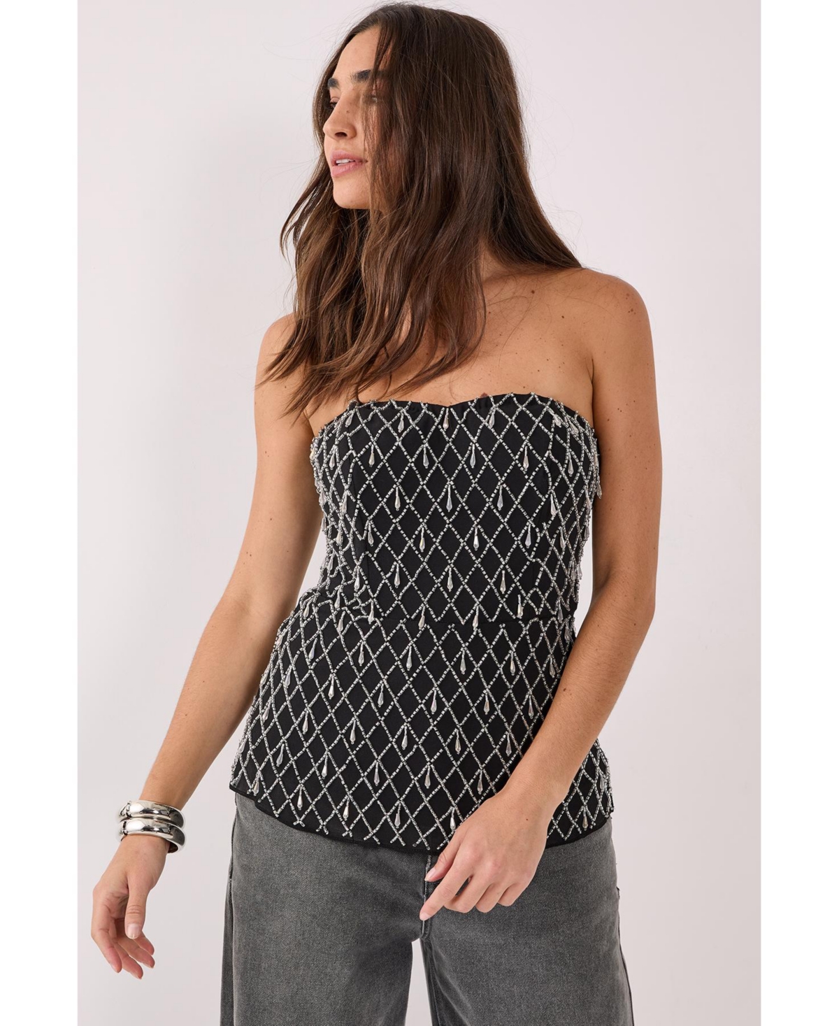 Click here for Nasty Gal Droplet Embellished Longline Bustier Top... prices