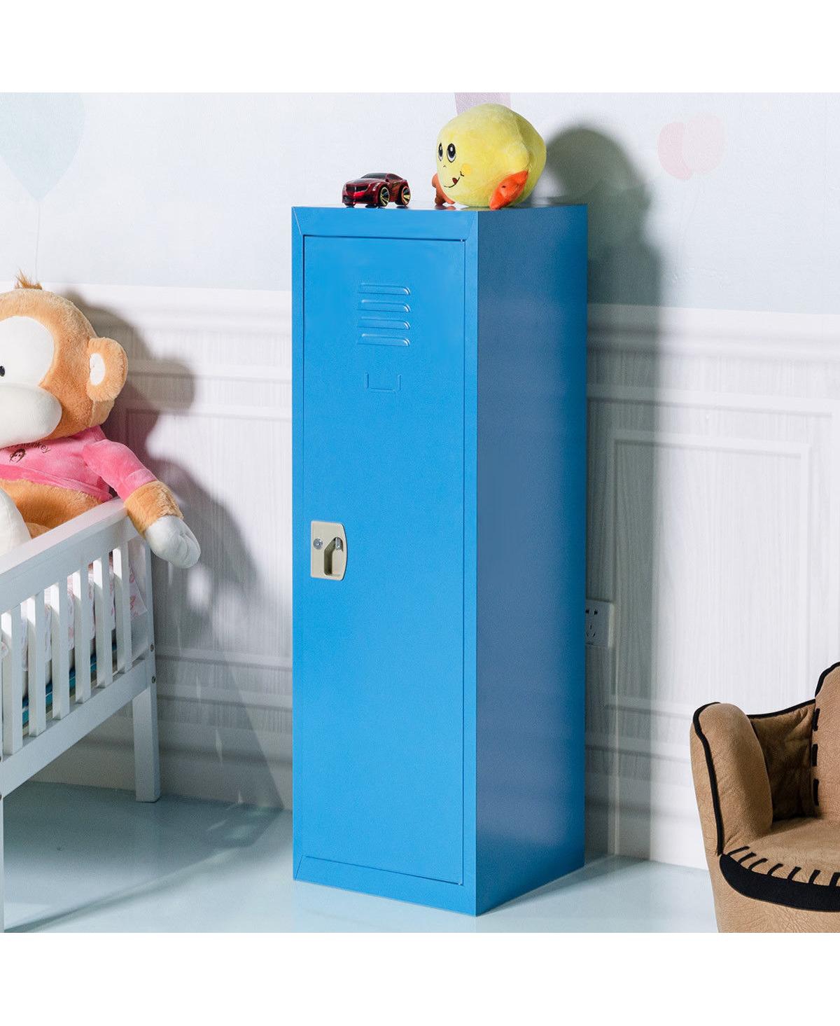 48 Kid Locker Safe Storage Children Single Tier Metal Lockers Lock And Key - Blue