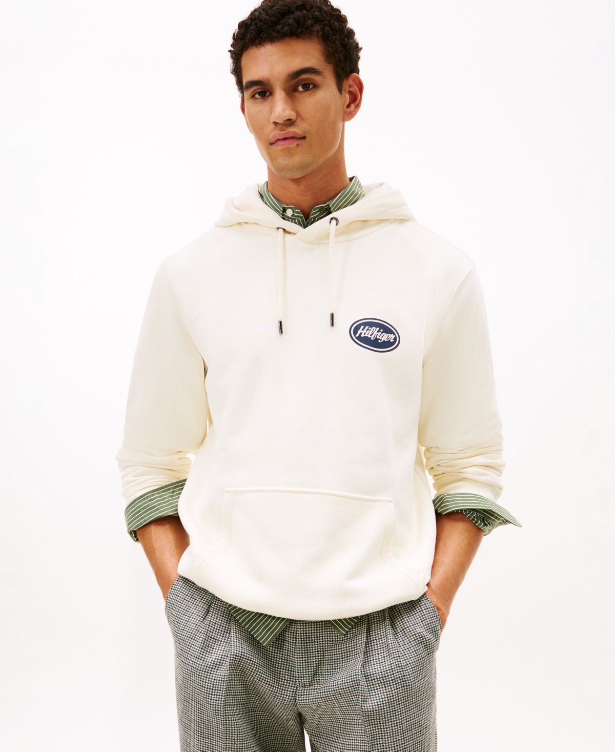 Tommy Hilfiger Mens Regular-Fit Service Station Hoodie - Ivory Petal