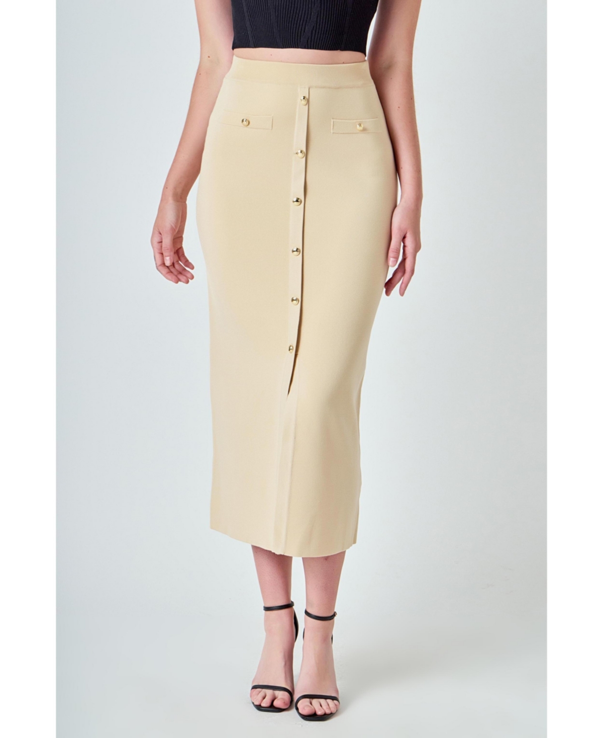 Click here for endless rose Womens Knit Pocketed A-line Midi Skir... prices