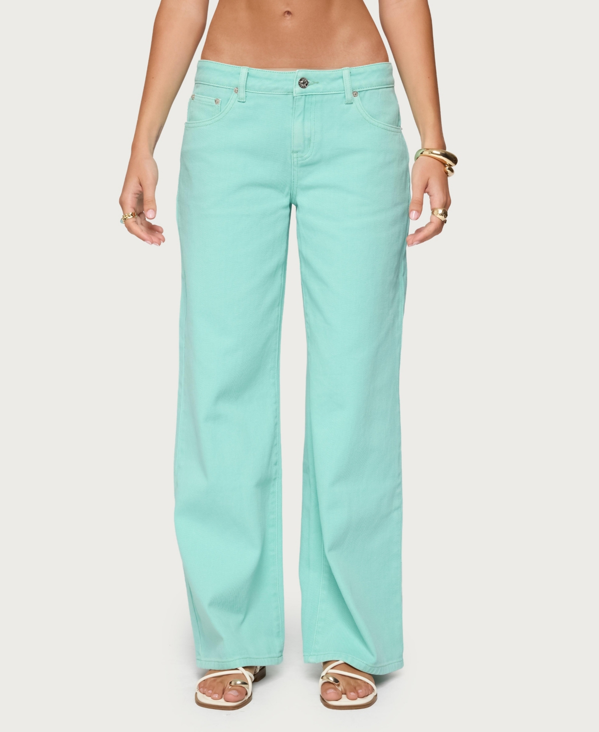 Click here for Edikted Womens Roman Low Rise Slouchy Jeans - Aqua prices