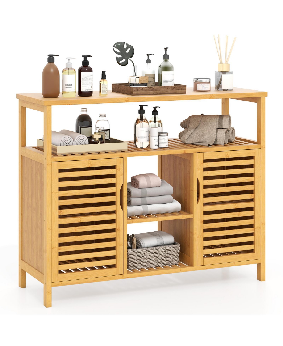 Click here for Gymax Bamboo Bathroom Cabinet 2-Door Storage Organ... prices