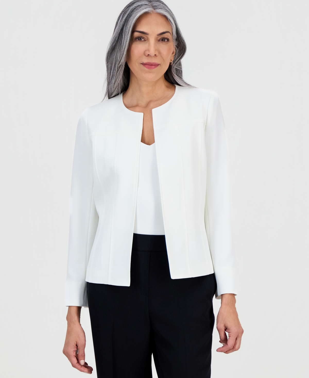 Click here for Kasper Womens Collarless Open-Front Long-Sleeve Ja... prices