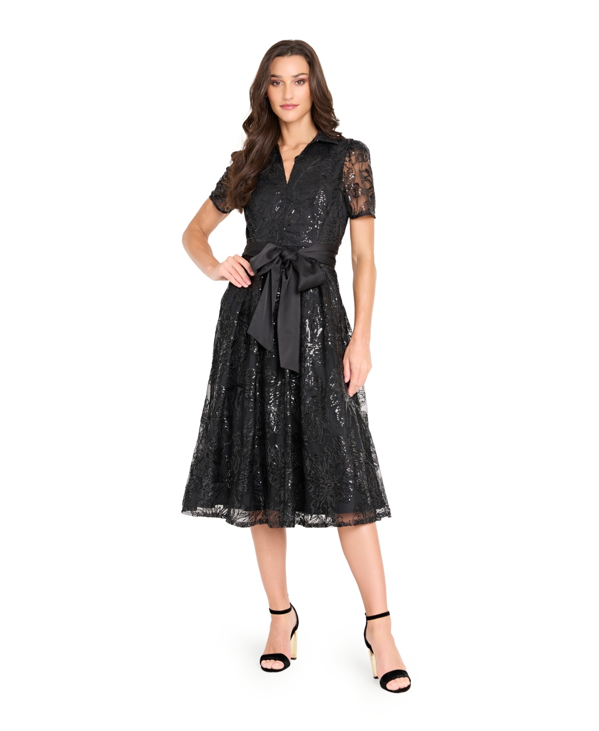 Click here for Tahari Asl Womens Collared V-Neck Sequin Dress - B... prices
