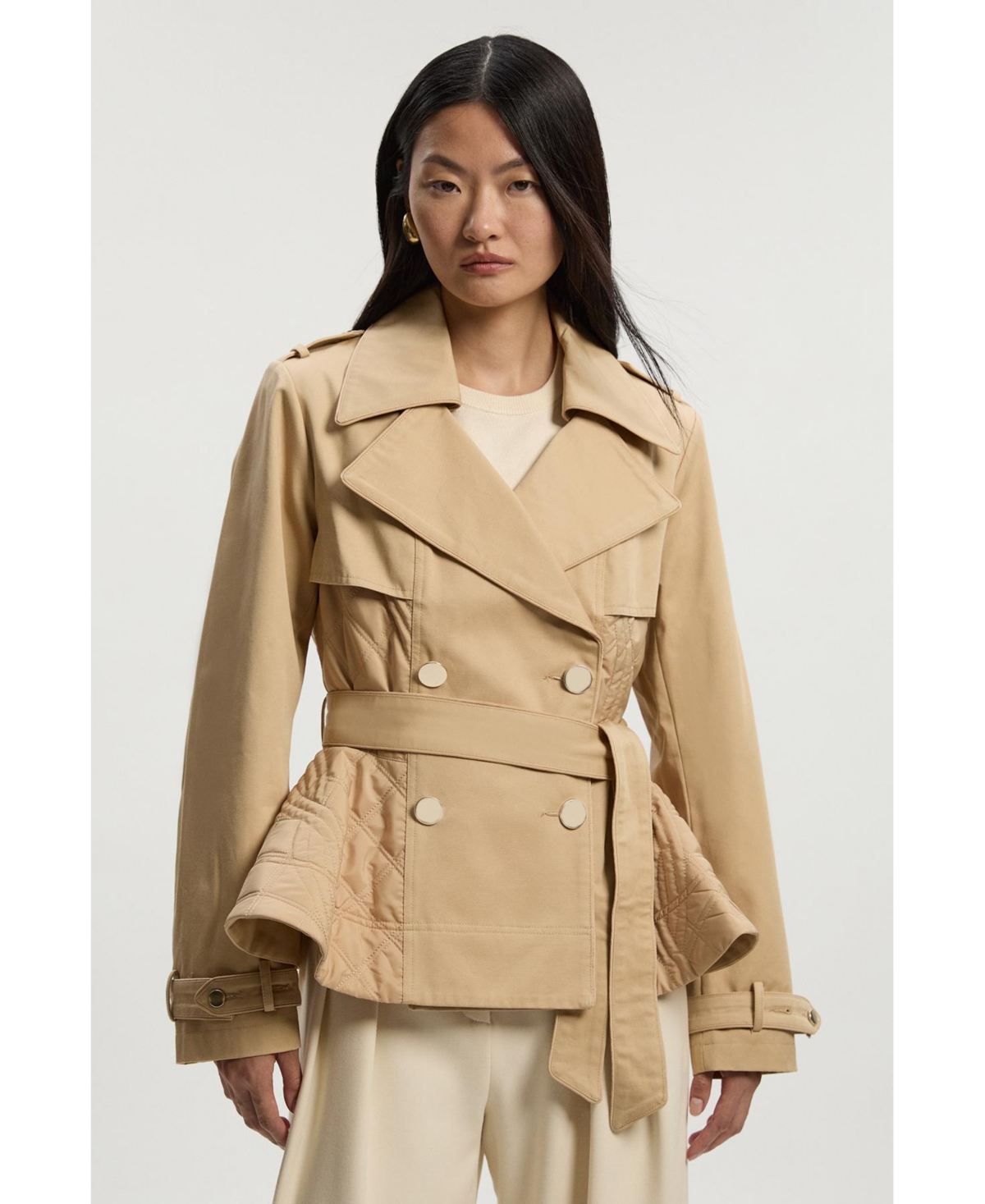 Click here for Karen Millen Womens Quilted Padded Peplum Short Tr... prices