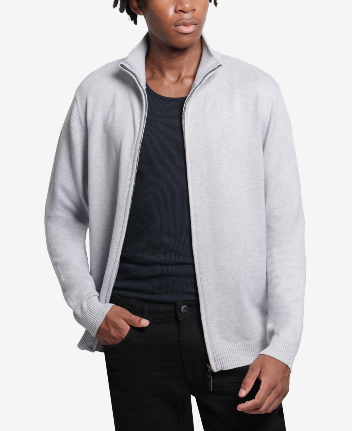 Click here for Xray Mens Full Zip Mock Neck Sweater - Light heath... prices