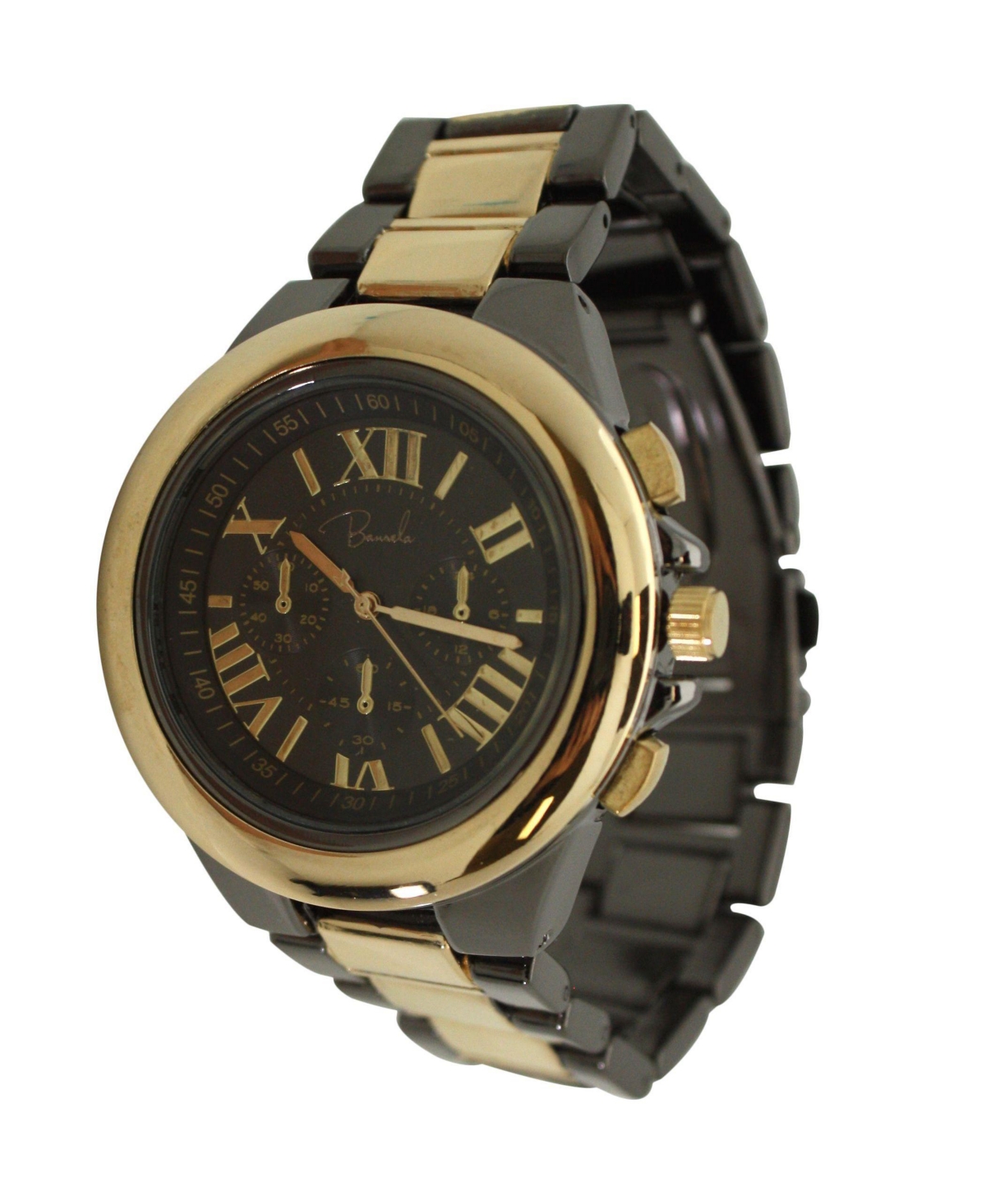 Click here for Gunmetal and Gold Bold Bezel 3-Dial Metal Watch -... prices