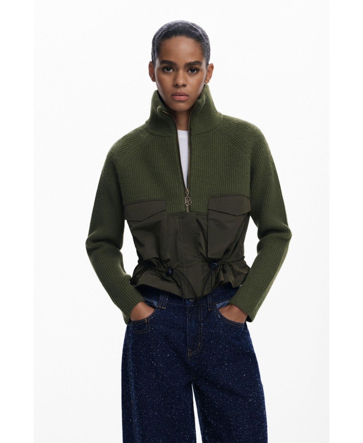 Click here for Desigual Womens Zipper sweater with pockets - Gree... prices