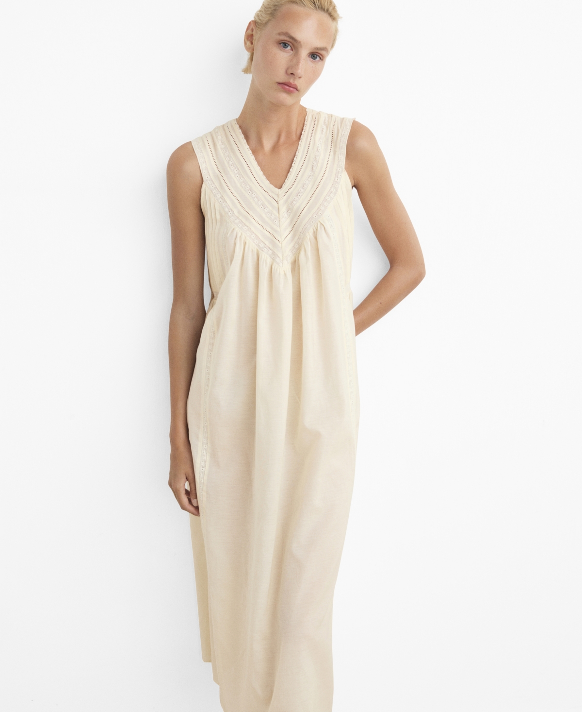 Click here for Mango Womens Cotton Lace Nightdress - Vanilla prices