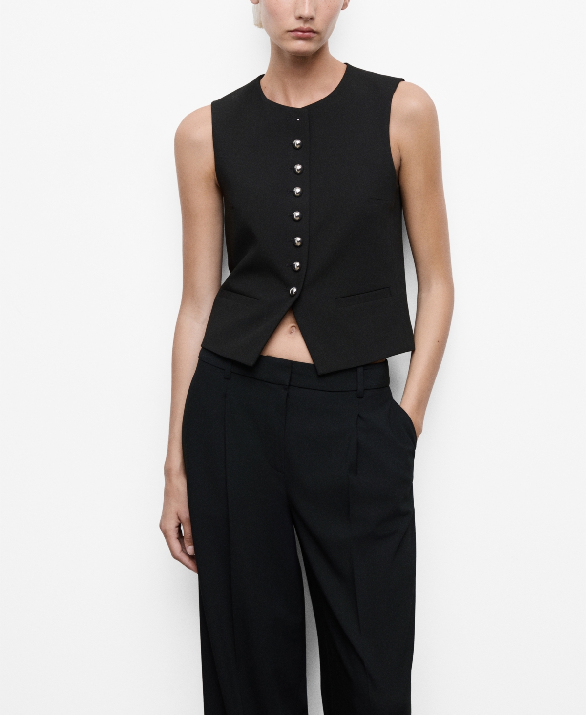 Click here for Mango Womens Jewel Buttons Vest - Black prices