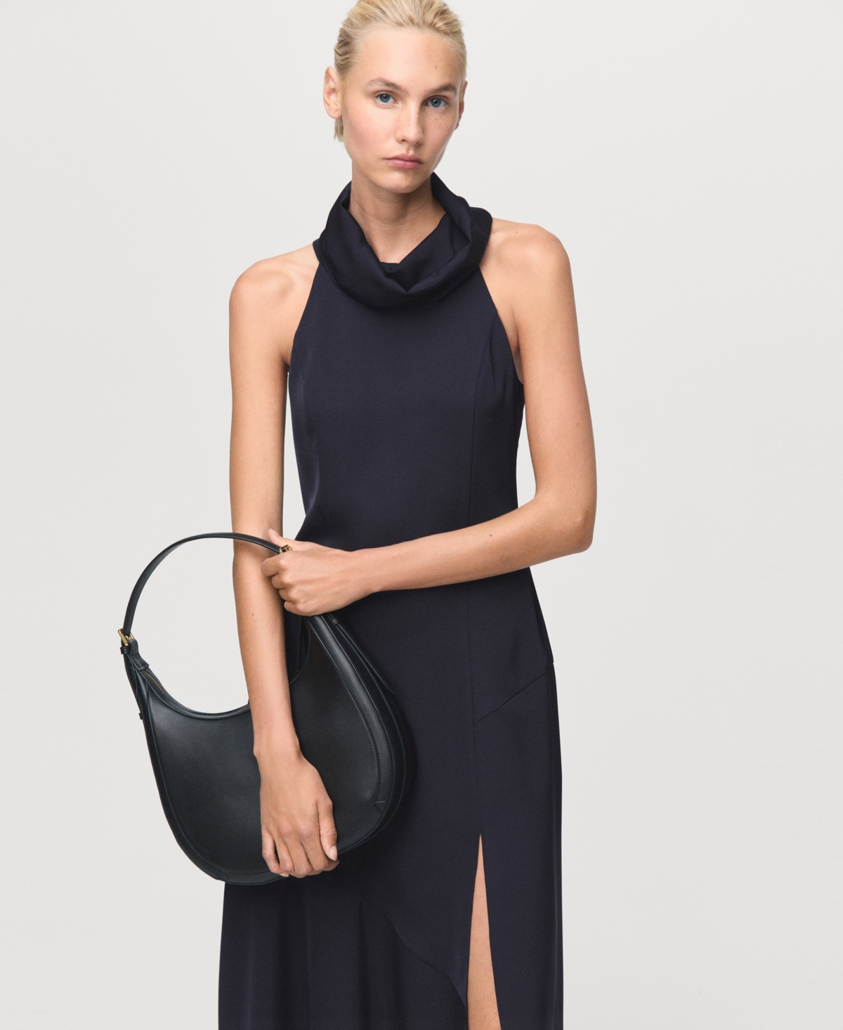 Click here for Mango Womens Slit Draped Neck Dress - Navy prices