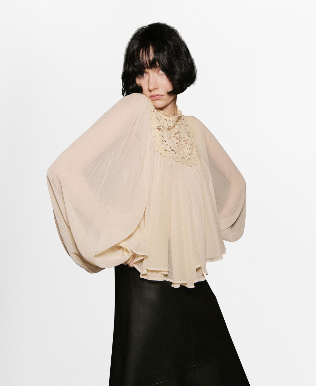Click here for Mango Womens Lace Combination Blouse - Ecru prices