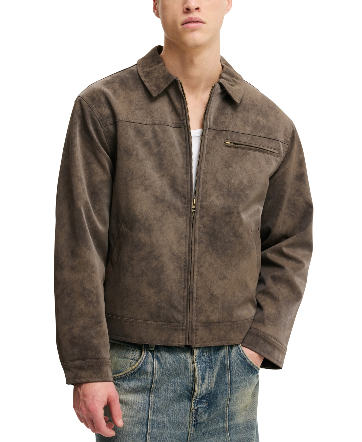 Click here for Cotton On Mens Cropped Faux Suede Jacket - Gray prices