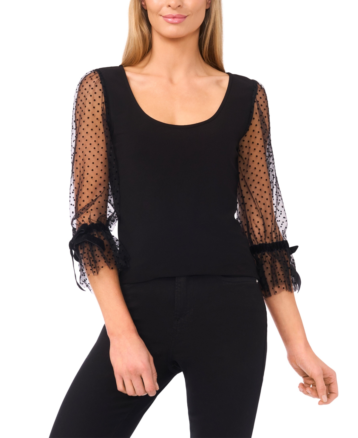 Click here for CeCe Womens Mesh Scoop Neck Top - Rich Black prices