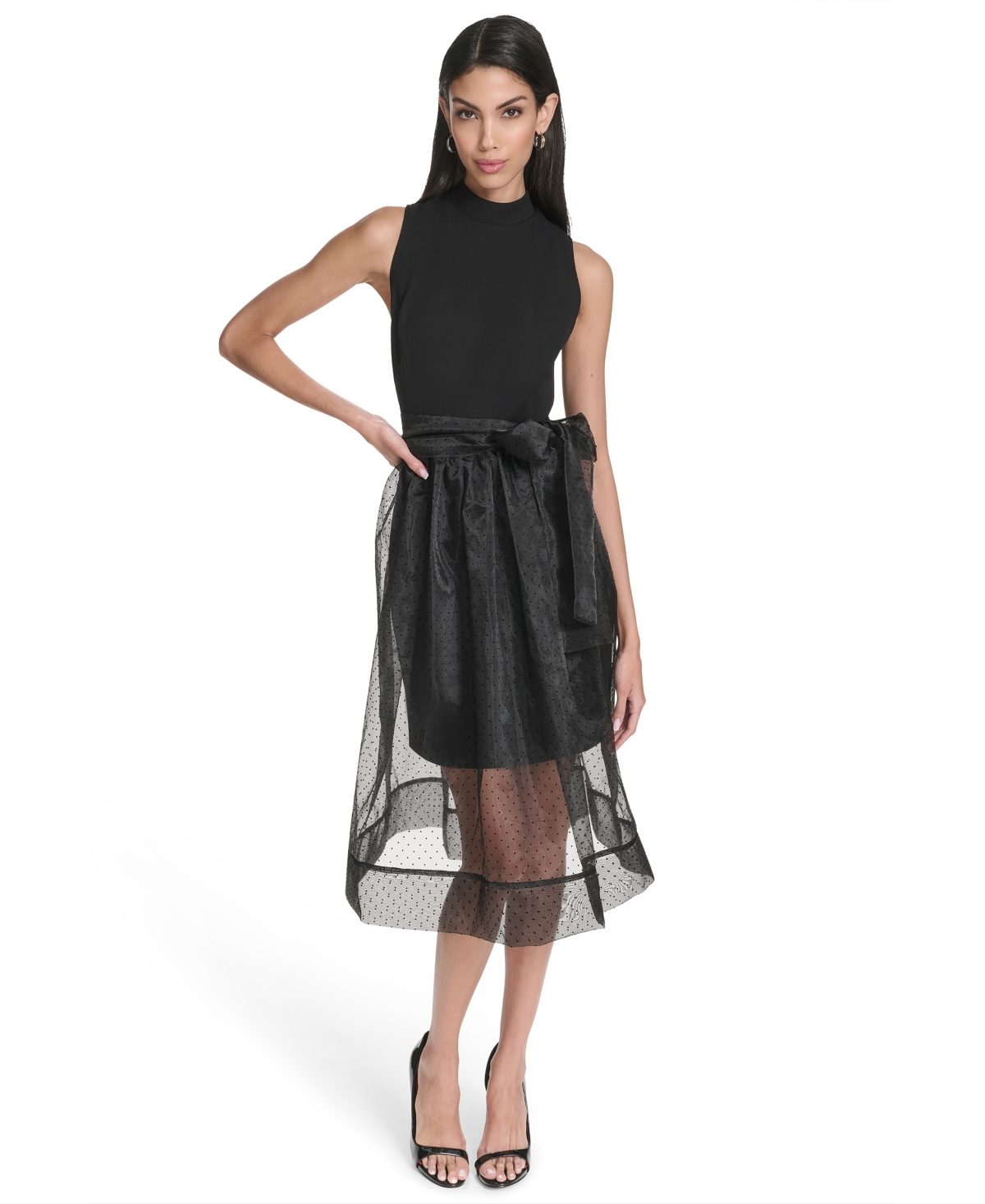 Halston Womens Mock Neck Sleeveless Dress - Black