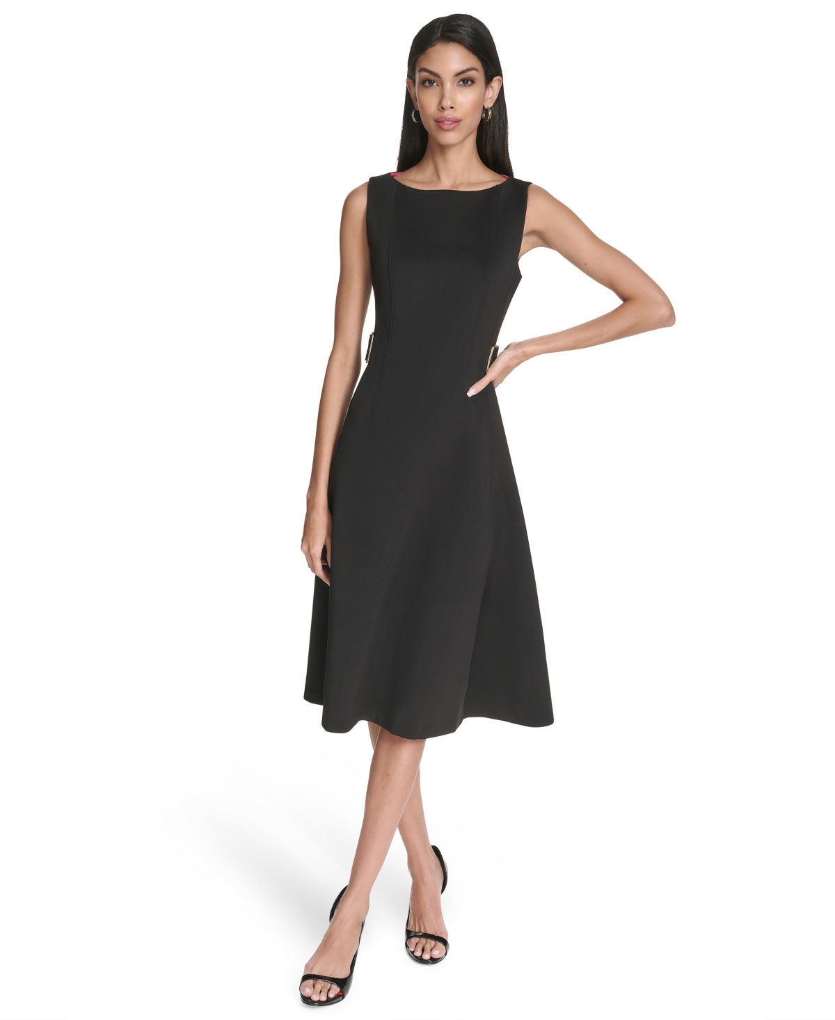 Click here for Halston Womens Boat Neck Belted Midi Dress - Black prices