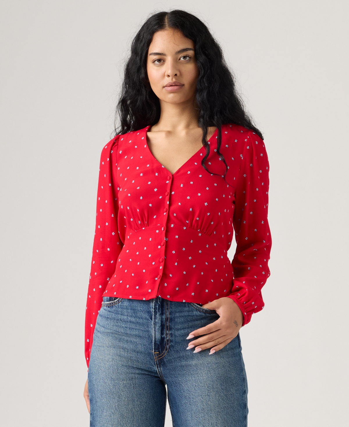 Click here for Levis Womens Dolores Long Sleeve Blouse - Red prices