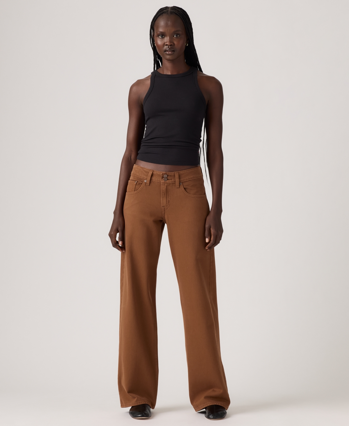 Levis Womens Super-Low Double-Button Relaxed-Fit Denim Jean - Washed Bison