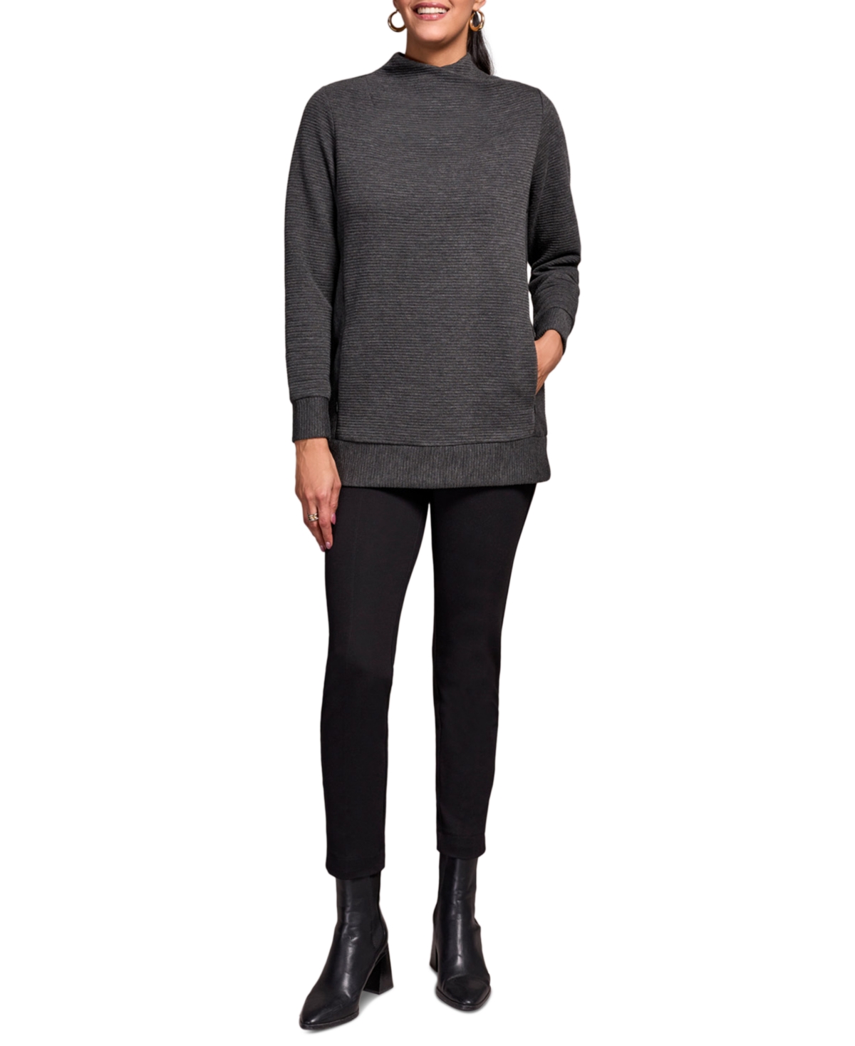 Click here for Tribal Womens Long Sleeve V Neck Top - Charcoal prices
