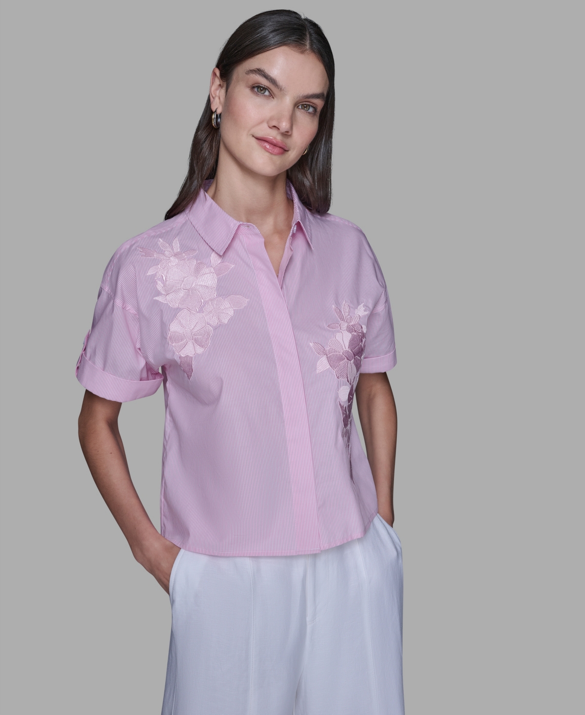 Click here for Karl Lagerfeld Paris Womens Striped Floral Detail... prices