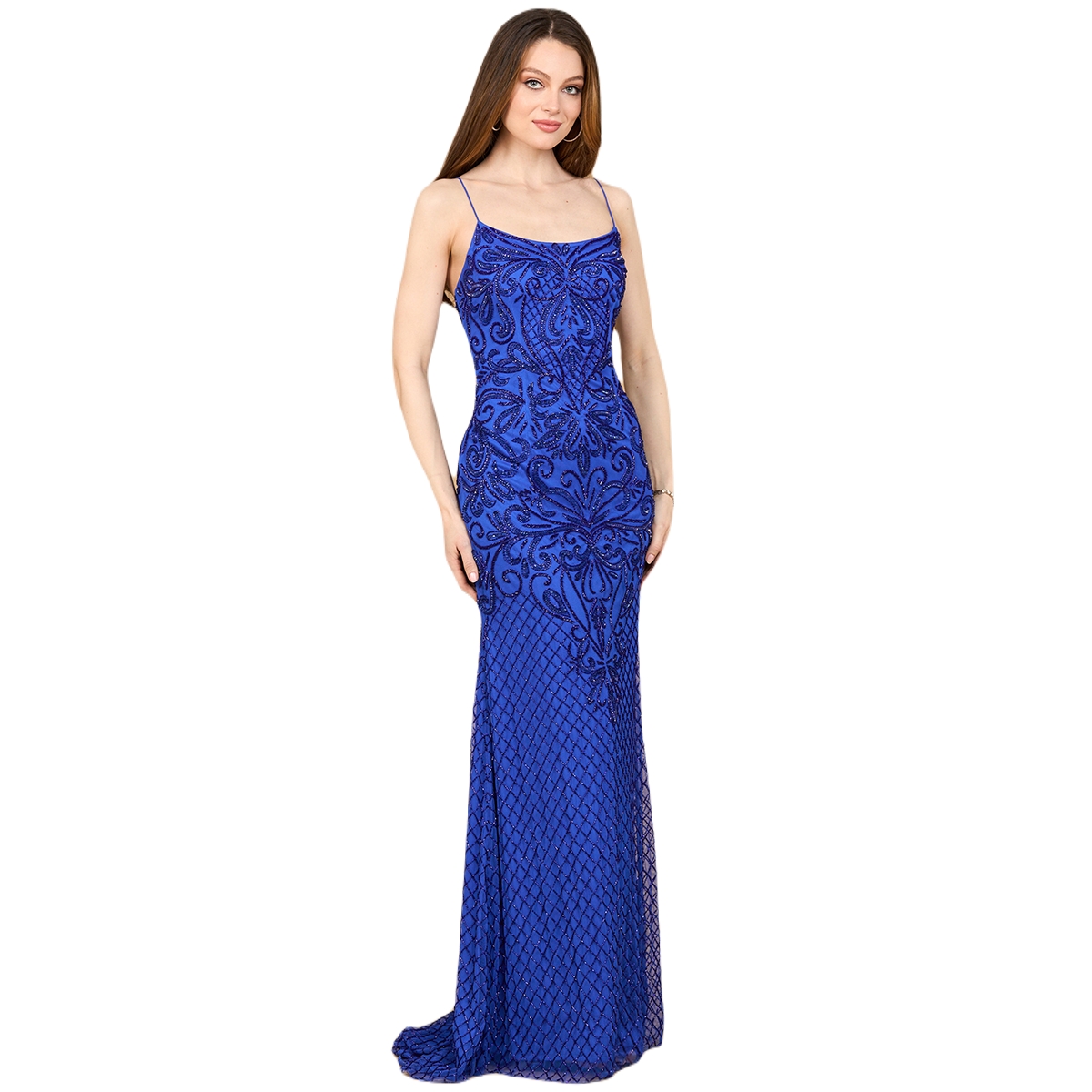 Click here for Lara Womens Lace Up Open Back Beaded Dress - Royal prices