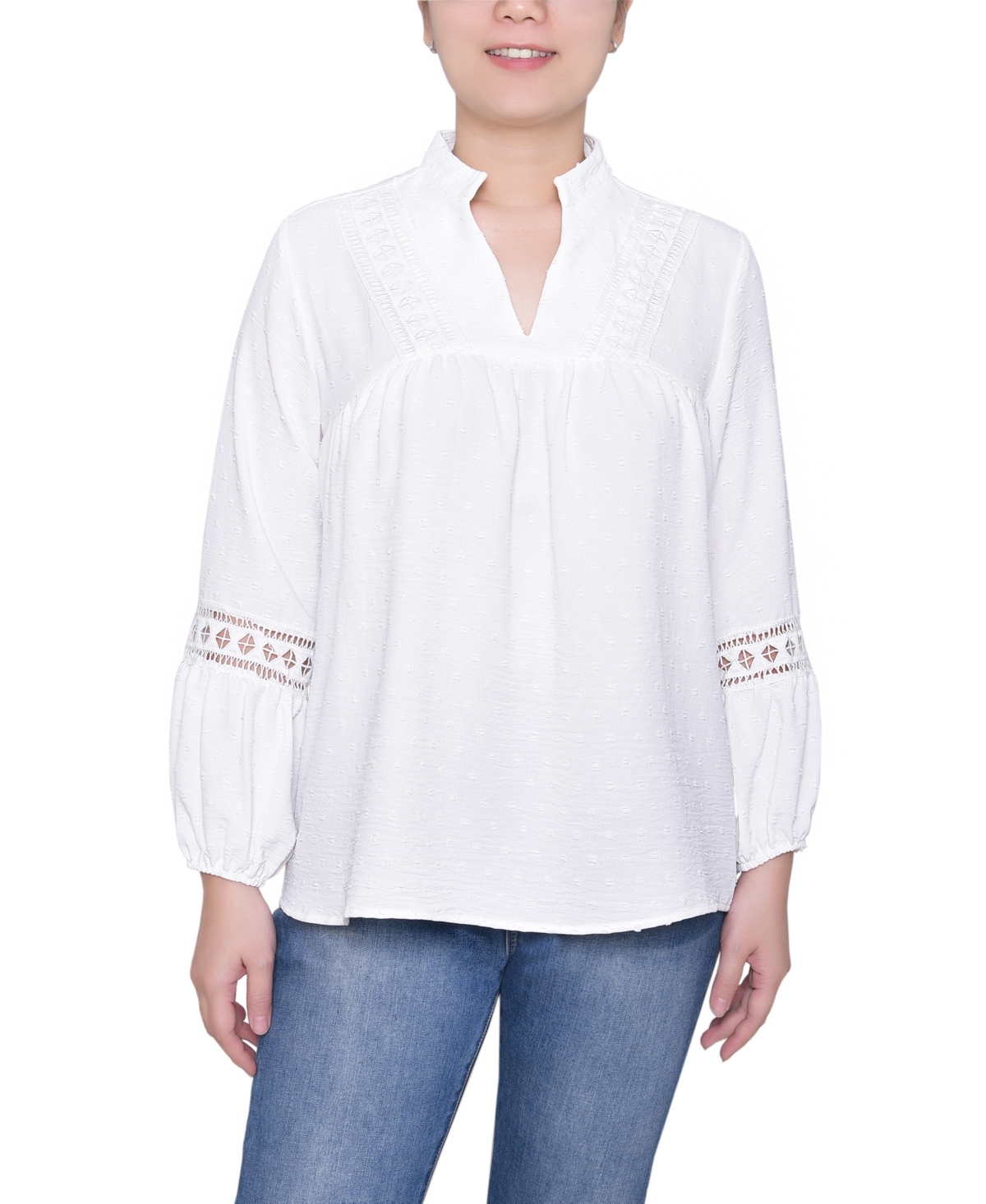 Click here for Ny Collection Petite Long Sleeve Collared Top - Iv... prices