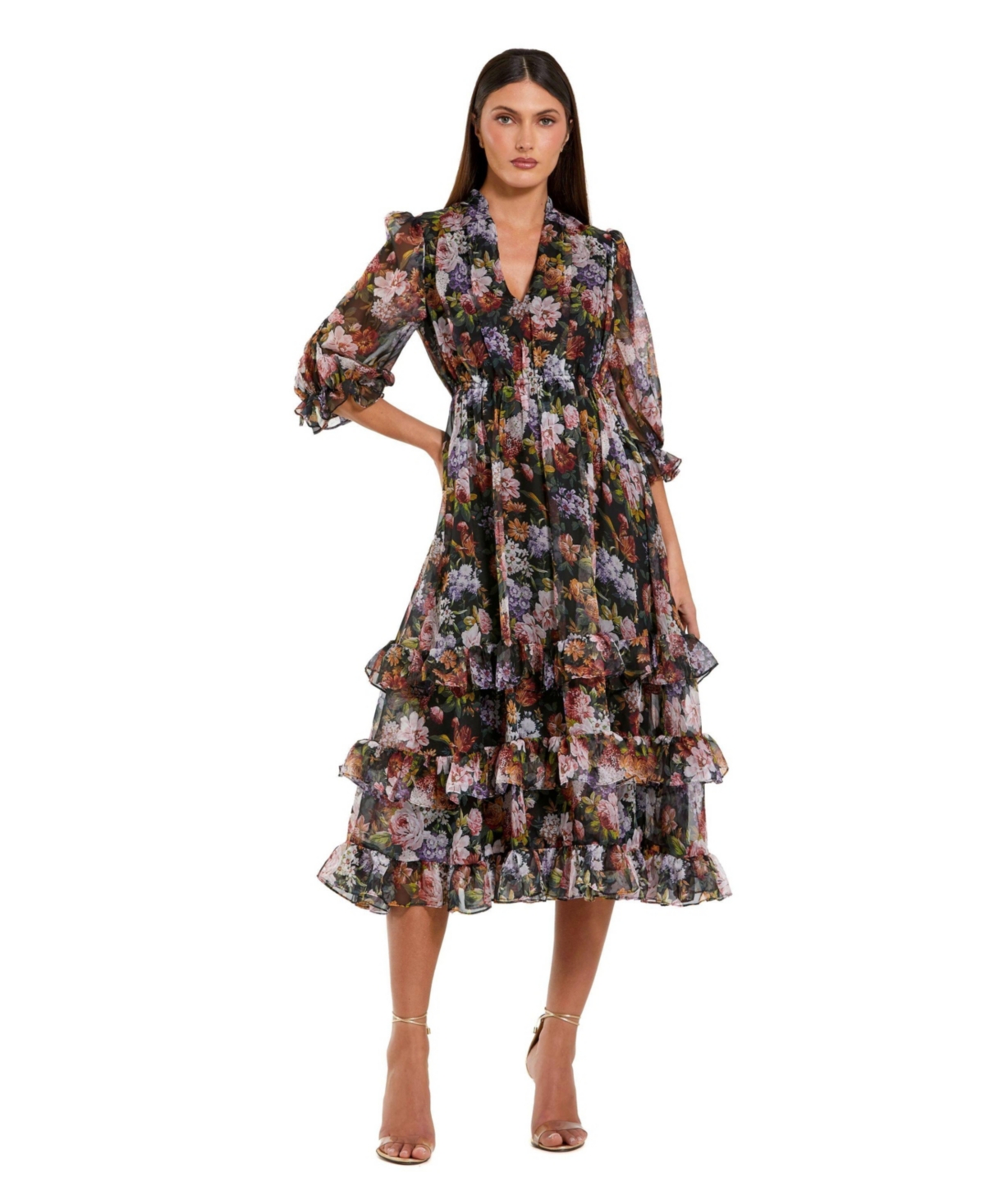 Click here for Mac Duggal Womens Chiffon 3/4 Sleeve A Line Midi D... prices