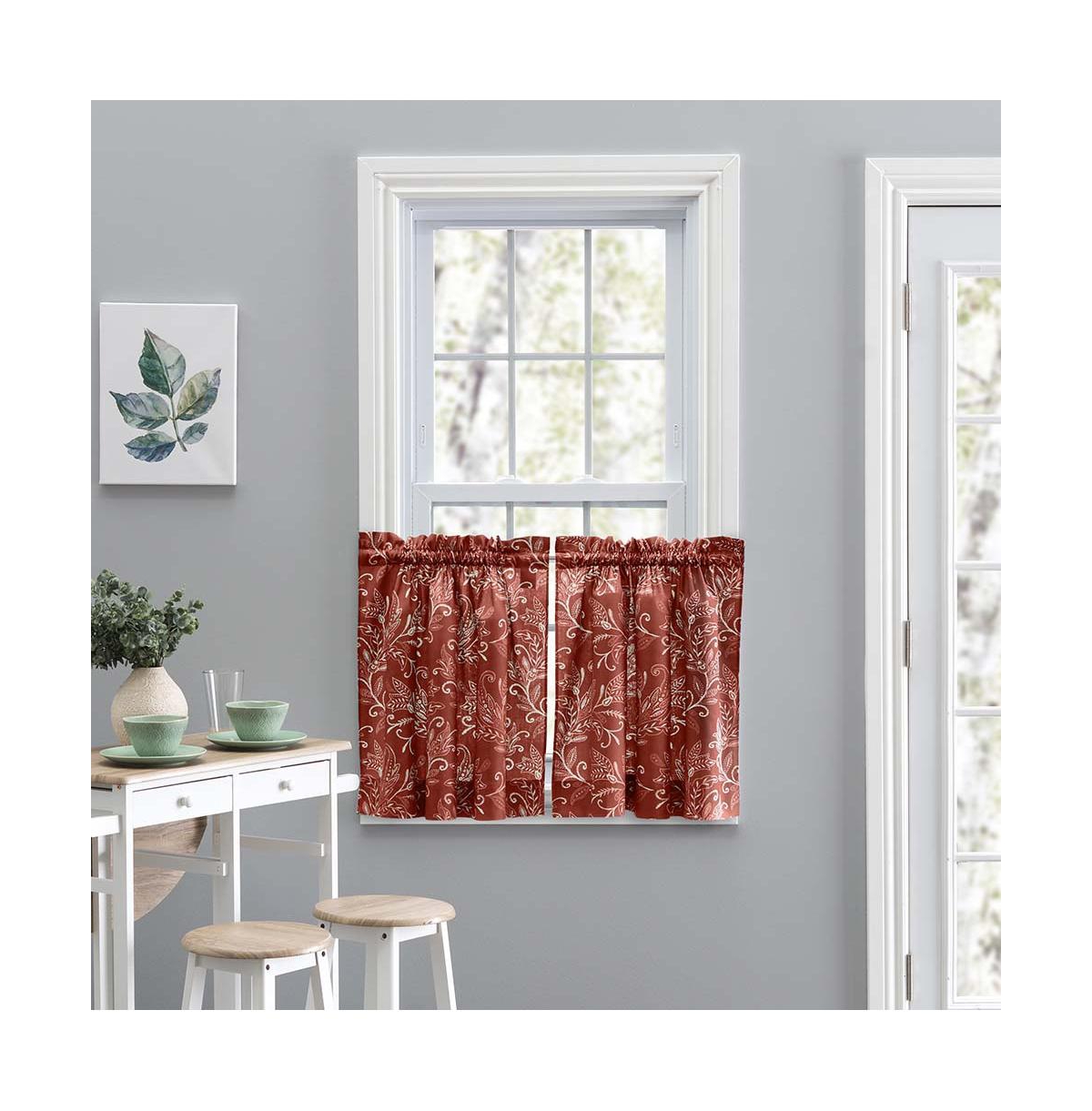 Click here for Ellis Curtain Lexington Leaf Pattern on Colored Gr... prices