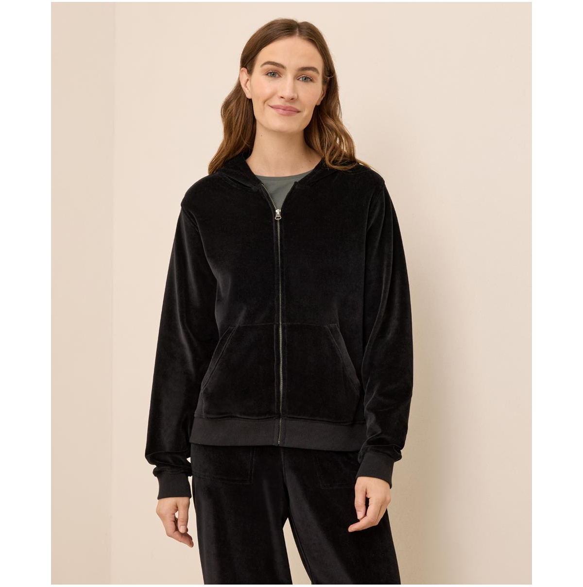 Click here for Pact Womens Organic Cotton Velour Zip Hoodie - Bla... prices