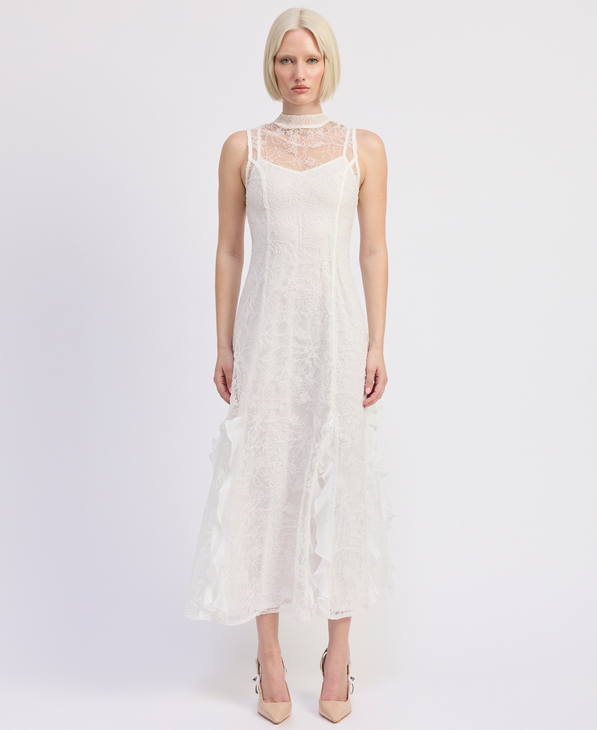 Click here for En Saison Womens Meena Turtle Neck Maxi Dress - Wh... prices