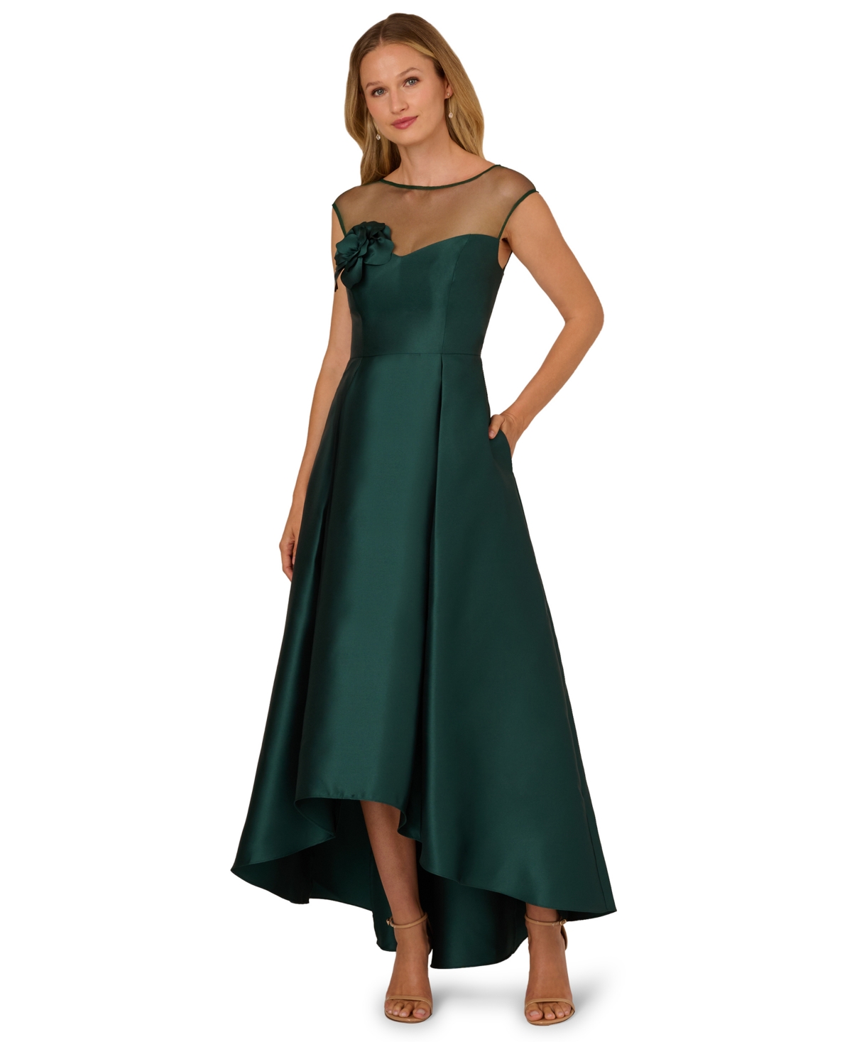 Click here for Adrianna Papell Womens Boat Neck Floral Mesh Dress... prices