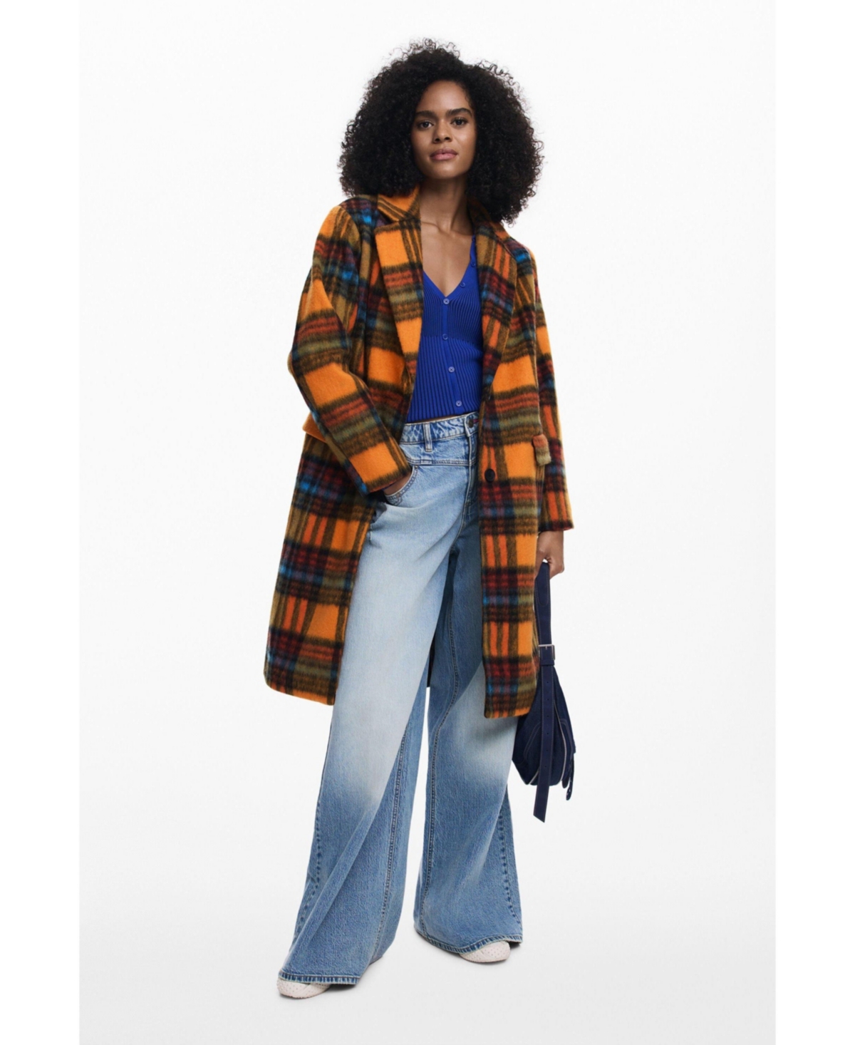 Click here for Desigual Womens Long checkered coat - Orange prices