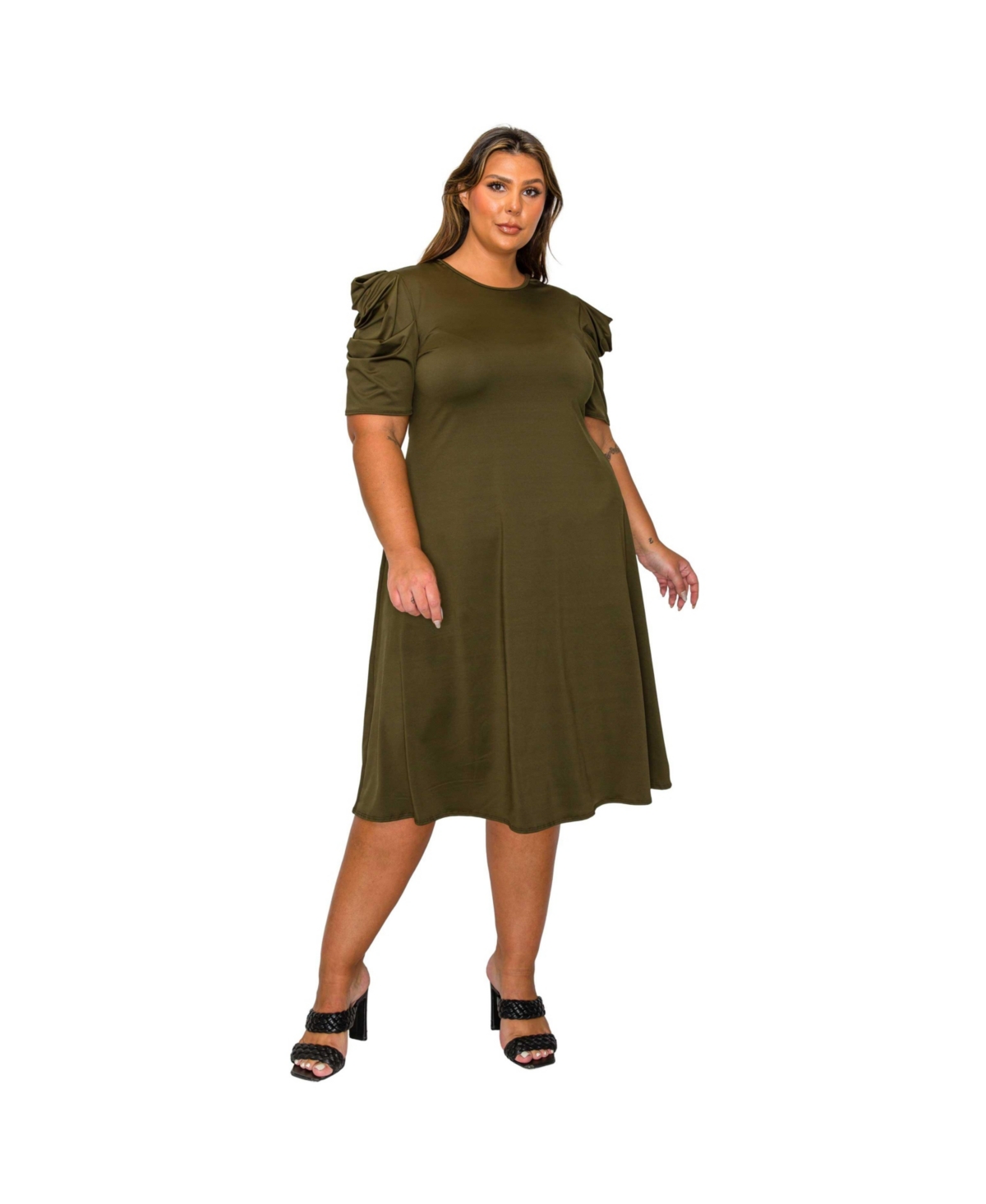 Click here for L I V D Plus Size Aleyna Flare Dress - Army prices