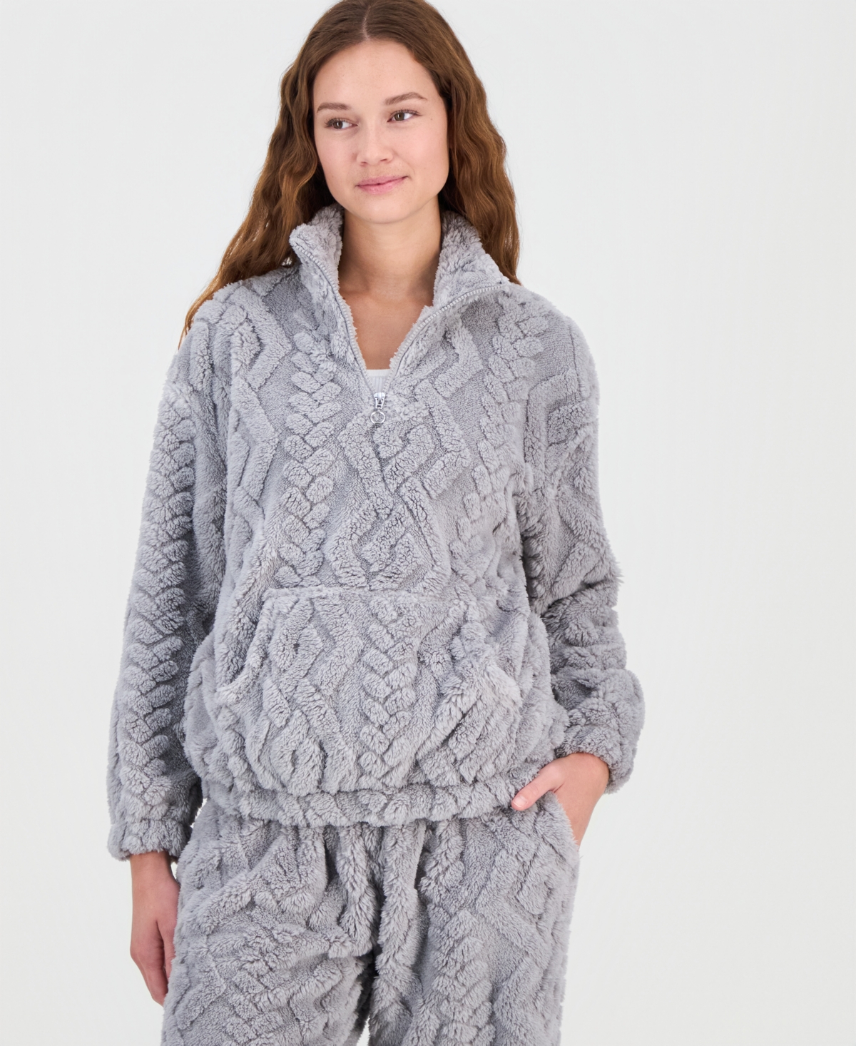 Click here for Rebellious One Juniors Embossed Sherpa Quarter-Zip... prices