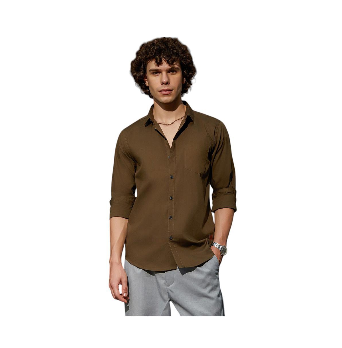Click here for Campus Sutra Mens Olive Green Solid Button-Up Shir... prices
