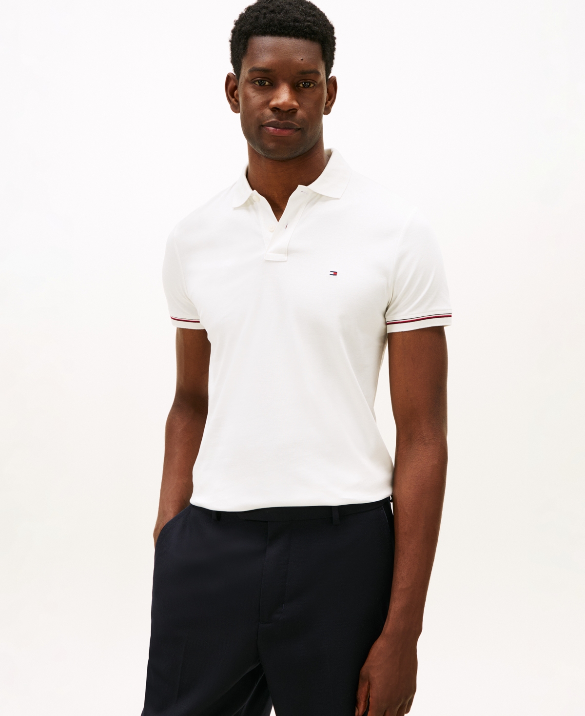 Click here for Tommy Hilfiger Mens Slim Fit Polo Shirt - White prices