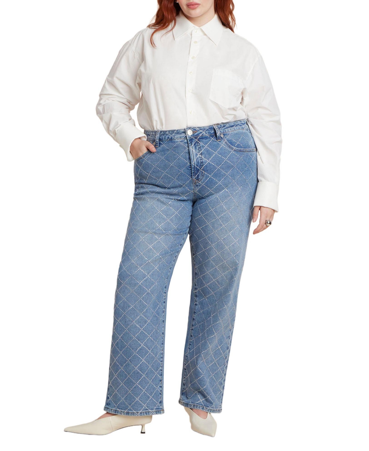 Click here for Eloquii Womens Diamond Sparkle Straight Leg Jean -... prices