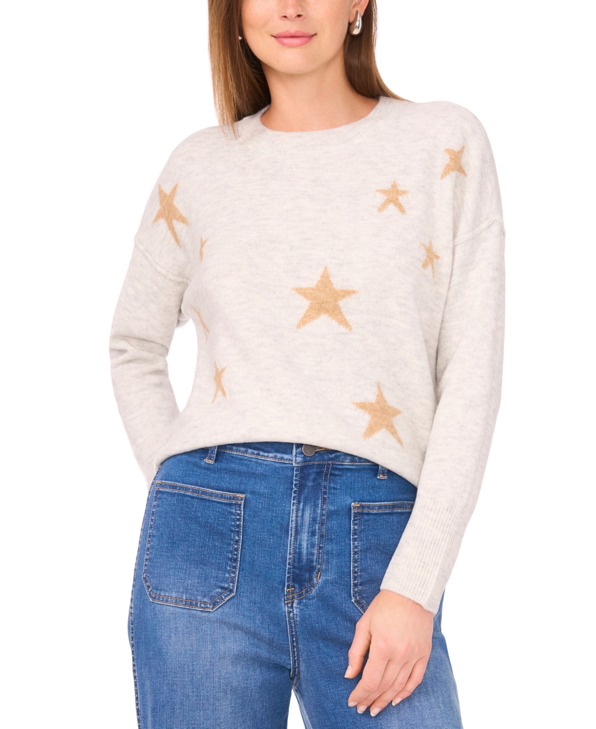 Click here for Vince Camuto Womens Cozy Crewneck Star-Print Dropp... prices